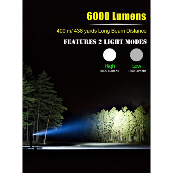 Powerful Flashlight 6000 Lumen - PFSN P50 LED Rechargeable High Lumens ...