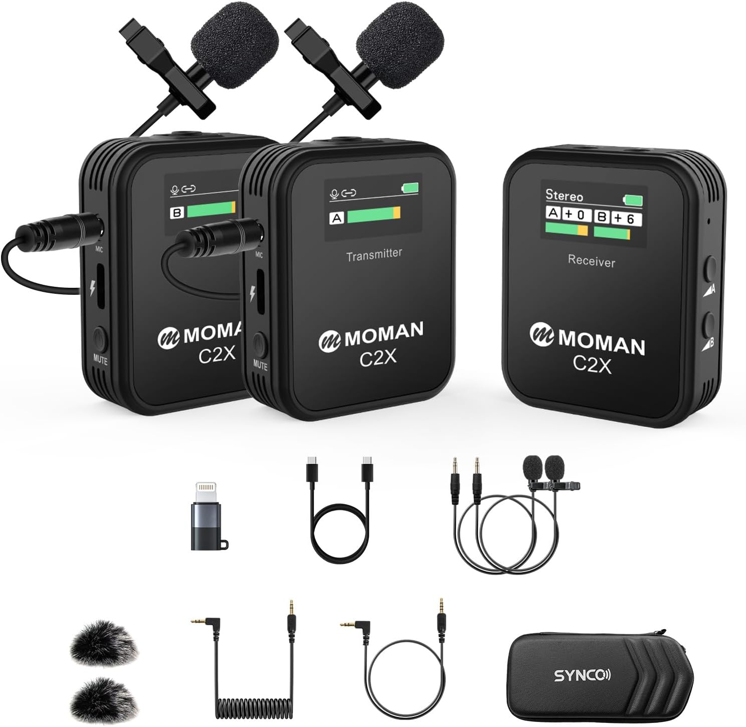 Moman C2X 2.4G Clip On Wireless Lavalier Microphone System with TFT ...