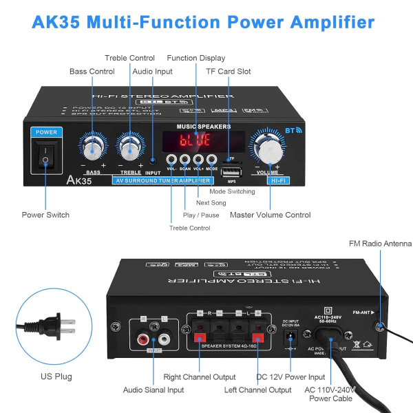 AK-35 HiFi Bluetooth 5.0 Mini Stereo Power Amplifier - Hiraya Solutions