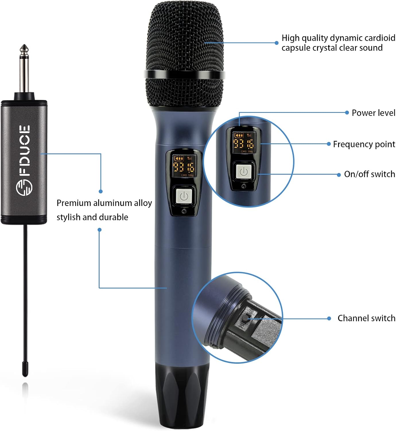 FDUCE Wireless Microphone - UHF Handheld Mic with 260ft Range ...